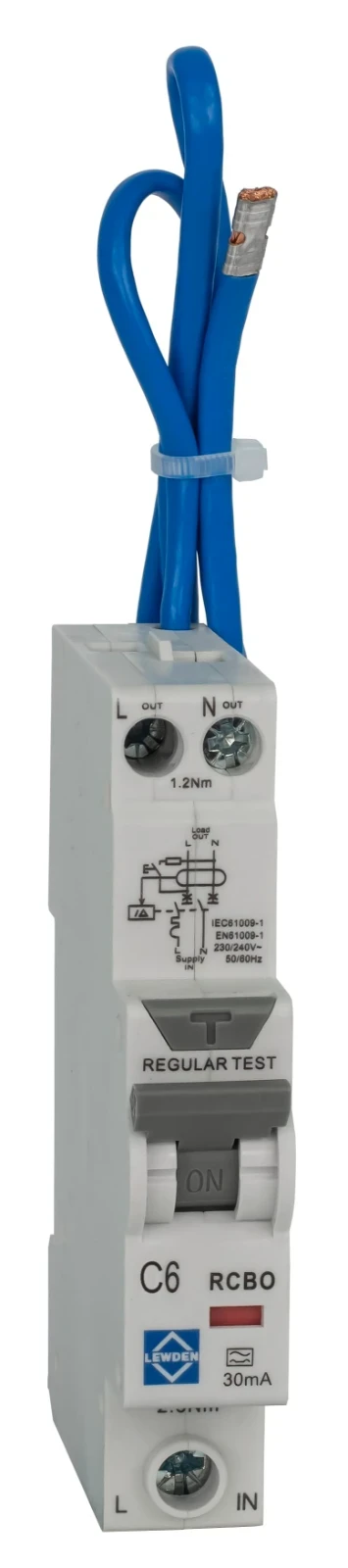 Lewden Compact RCBO (RCBO-B20/30/1PNA) Double Pole 30mA Switched ...