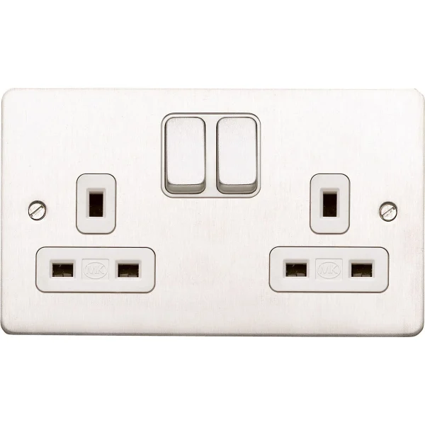 MK Electric Socket 2 Gang Switched Double Pole Dual Earth 13A Brushed ...