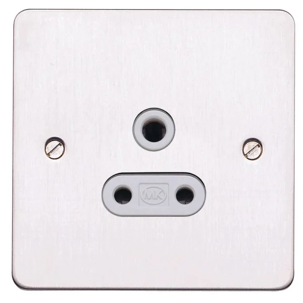 MK Electric Socket 1 Gang Unswitched 3 Pin Round 5A Brushed Stainless ...