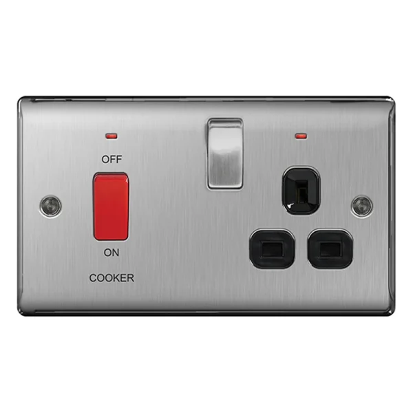 Luceco Cooker Control Unit DP Switch 13A Socket&Neon 45A Brushed Steel ...
