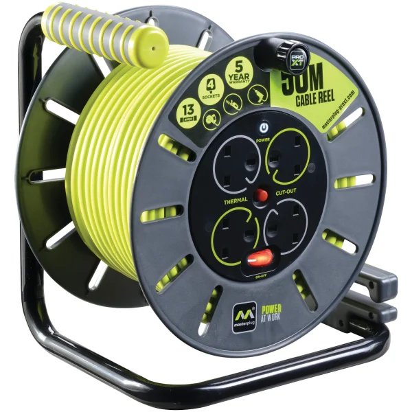 Luceco Pro XT 4 Gang 50m Large Open Cable Reel with Switch and LED – Go ...