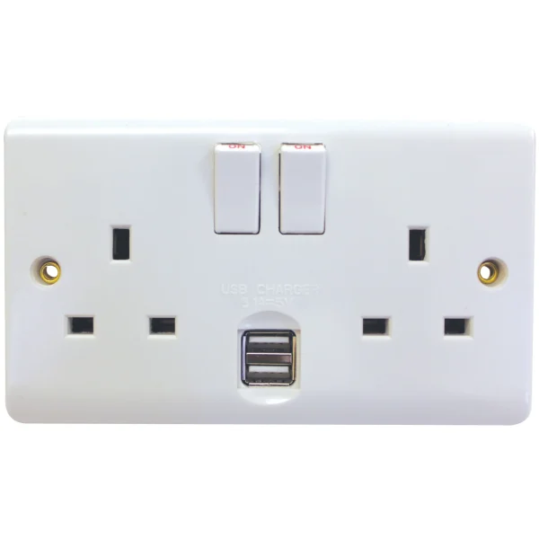 Designa 21SS132DPU3 2 Gang 13A Double Pole Switched Double Socket White ...