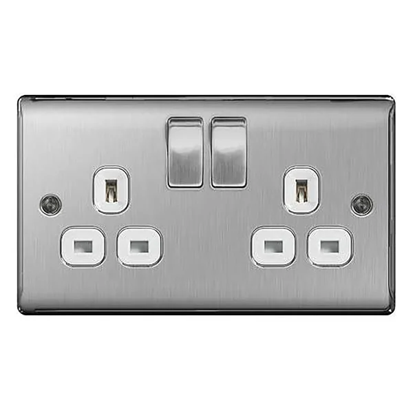 Luceco Socket Switched 2 Gang Double Pole White Insert 13A Brushed ...