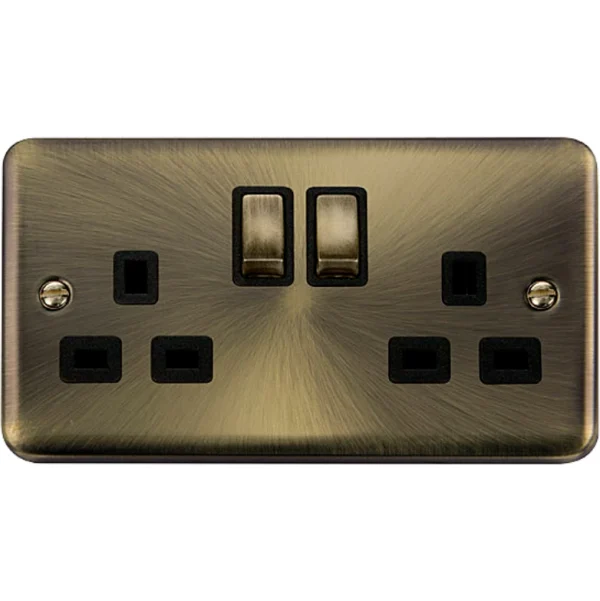 Click Scolmore Antique Brass Rounded Profile 13A Ingot 2 Gang Double ...