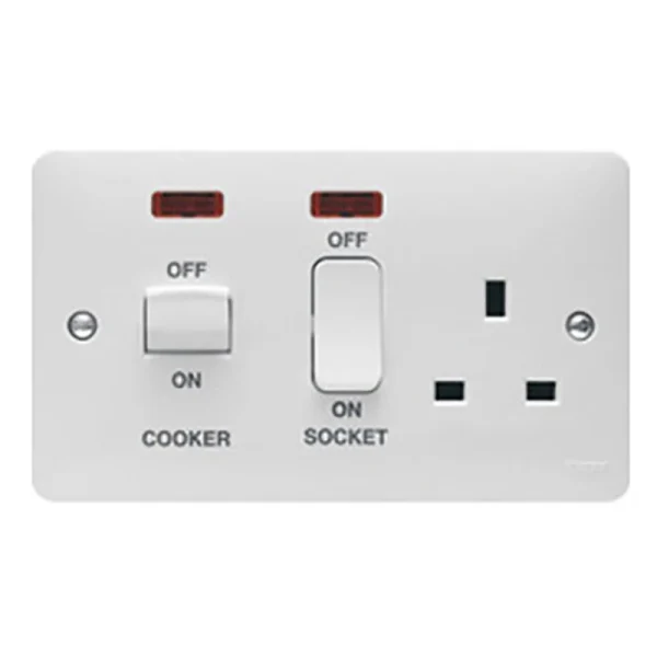 Hager Cooker Control Unit Double Pole 13A Switched Socket+LED 45A White ...
