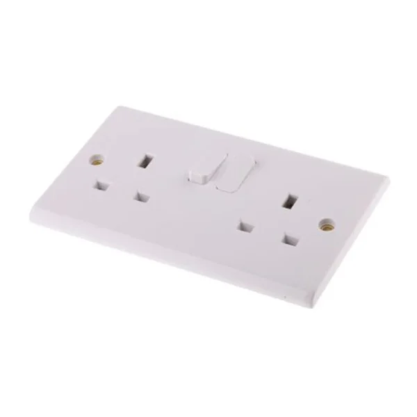 Deta Socket 2 Gang Switched SP 13A Slimline Curved Edge White – Go ...