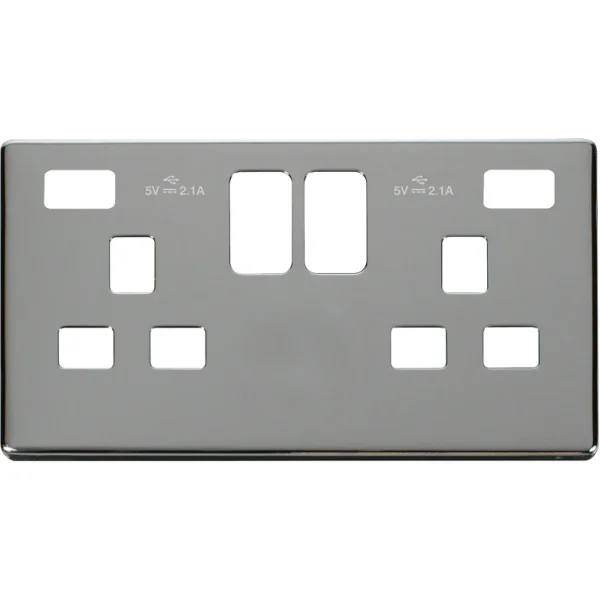 Click Scolmore Screwless Chrome 13A 2 Gang Switched Socket Outlet With ...
