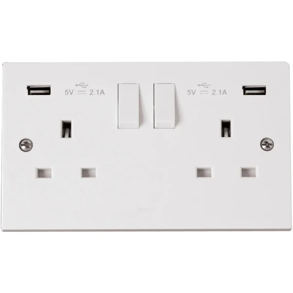 Click Scolmore Socket 2 Gang Switched Twin USB Outlet 13A 2X2.1A White ...