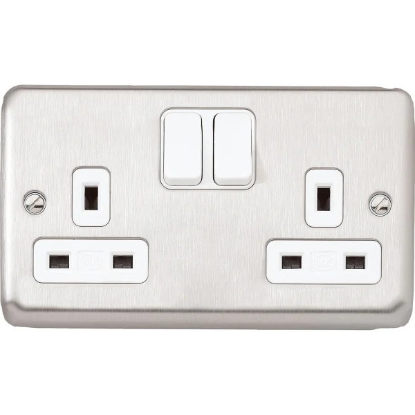 MK Electric Socket 2 Gang Switched Double Pole 13A Brushed Stainless ...