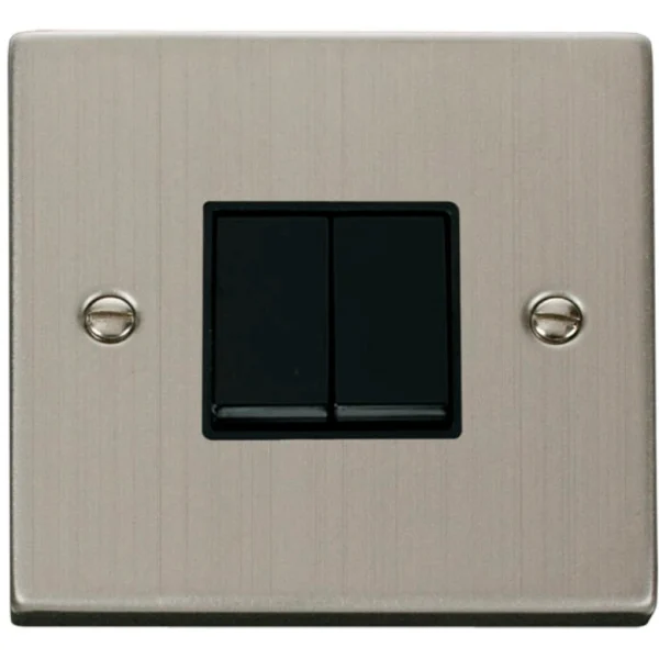 Click Scolmore Plate Switch 2 Gang 2 Way 10A Stainless Steel Black ...