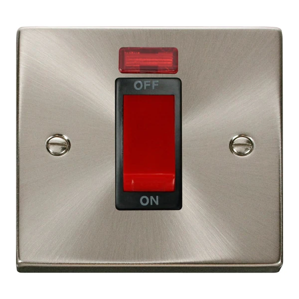 Cooker Control Switch 1 Gang Neon 45A Satin Chrome Black Insert ...
