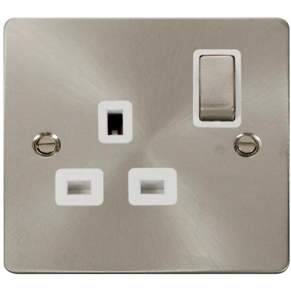 Click Scolmore Socket 1 Gang DP Switched 13A Brushed Stainless White ...