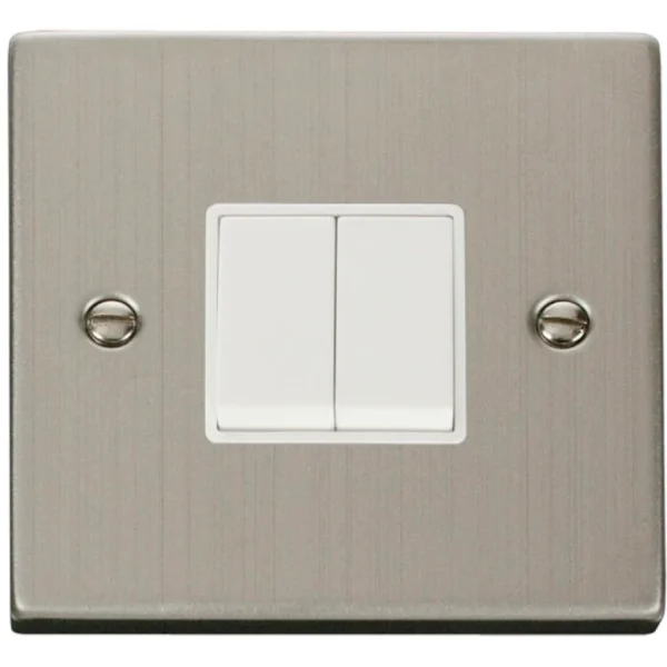 Click Scolmore Victorian Stainless Steel White Insert 10AX 2 Gang 2 Way ...