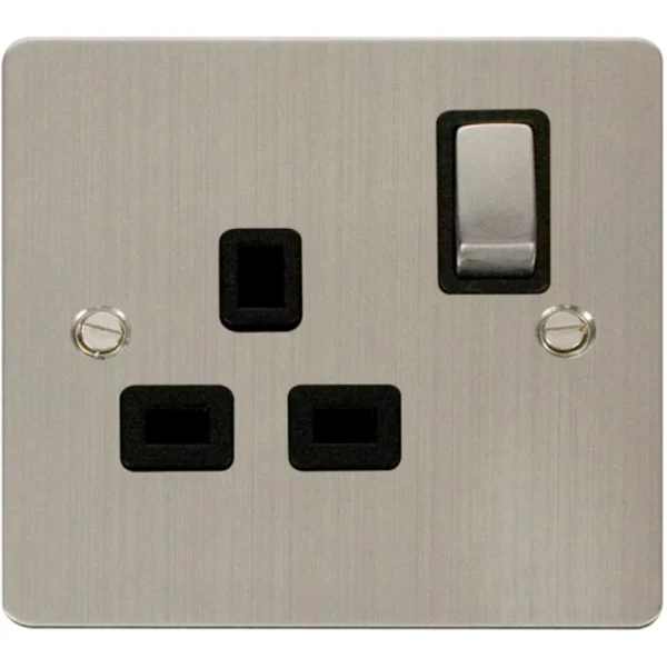 Click Scolmore Socket 1 Gang DP Switched 13A Stainless Steel Black ...