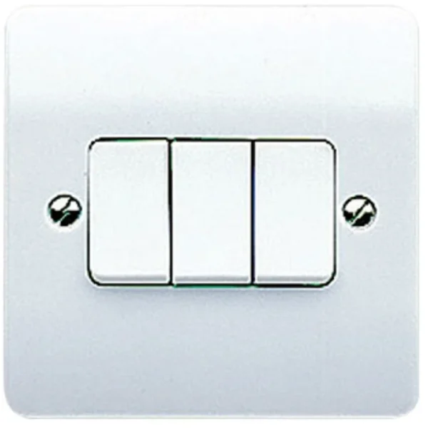 MK Electric Plate Switch 3 Gang 2Way Single Pole 10A White Logic Plus ...