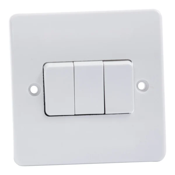 MK Electric Plate Switch 3 Gang 2Way Single Pole 10A White Logic Plus ...