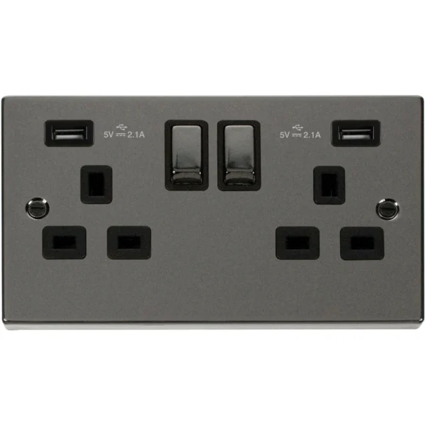 Click Scolmore Victorian Black Nickel Black Insert 13A Ingot 2 Gang ...