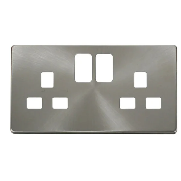 Click Front Plate 2 Gang Double Pole Switched Socket 13A Brushed ...