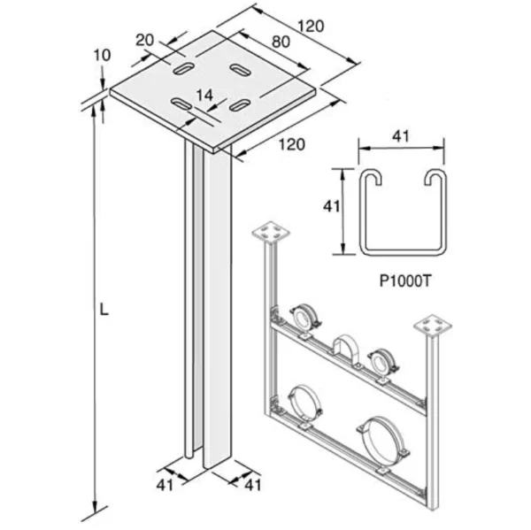 Unistrut Vertical Support 41 x 750mm Hot Dipped Galvanised – Go Magpie ...